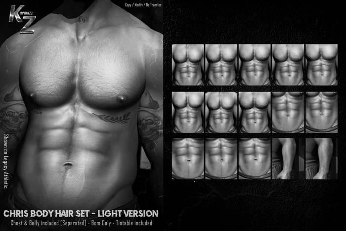 Second Life Marketplace - #DEMO KARMAZZ Chris Body Hair Set - BOM - Light Version
